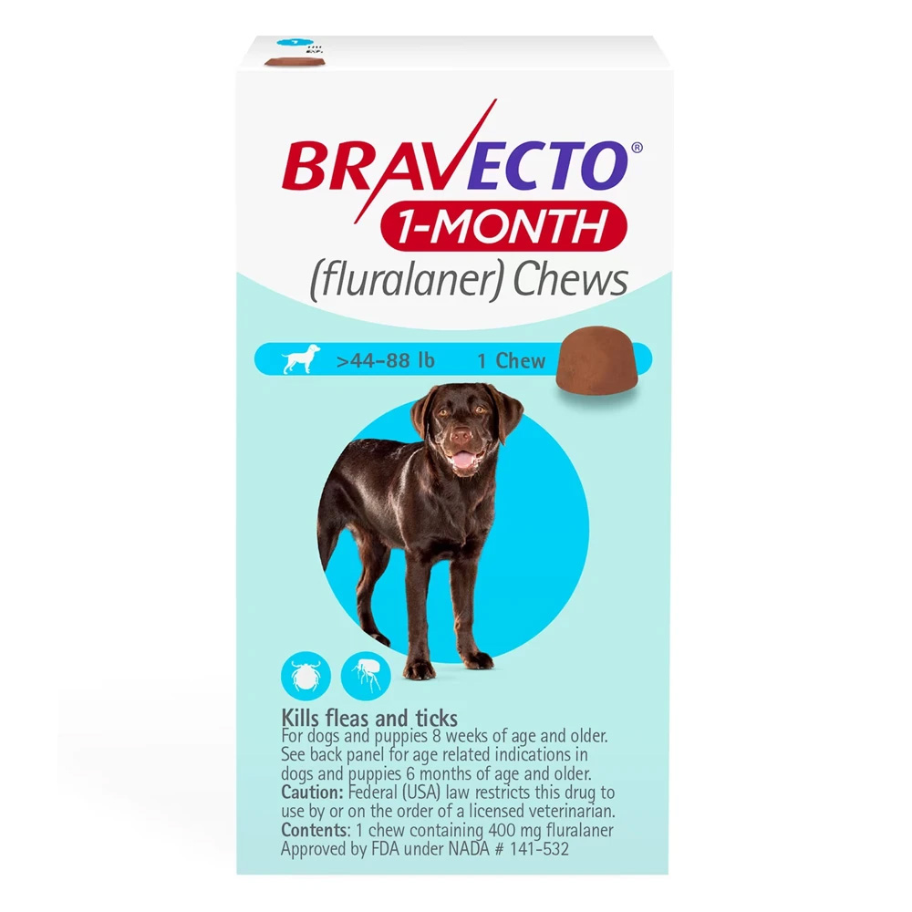 Buy Bravecto 1-Month Chew For Large Dogs 44-88lbs (Blue) - Free Shipping