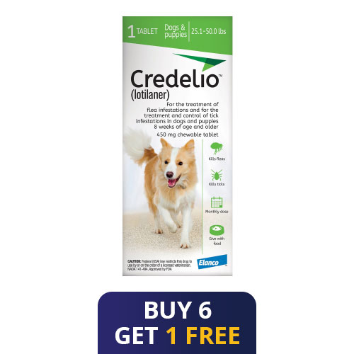 Buy Credelio For Dogs 25 To 50 Lbs (450mg) Green - Free Shipping