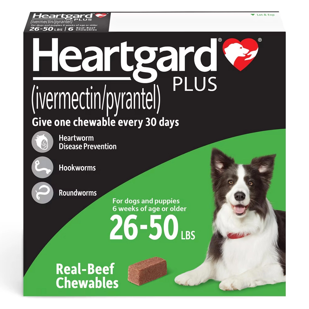 Buy Heartgard Plus Chewables For Medium Dogs 26-50lbs (Green) - Free ...