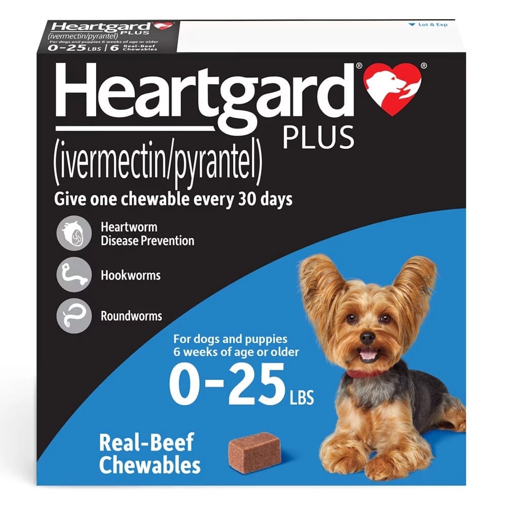 Buy Heartgard Plus Chewables Small Dogs Up To 25lbs (Blue) - Free Shipping